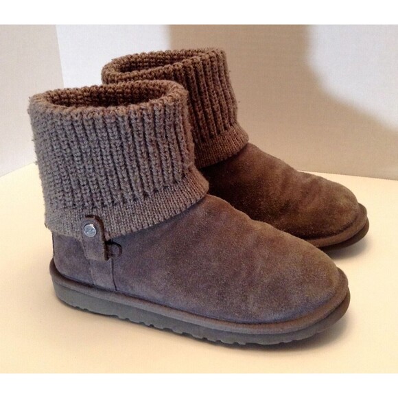 UGG | Shoes | Ugg Boots Women 5 Gray Saela Suede Sweater Rib Knit Cuff ...